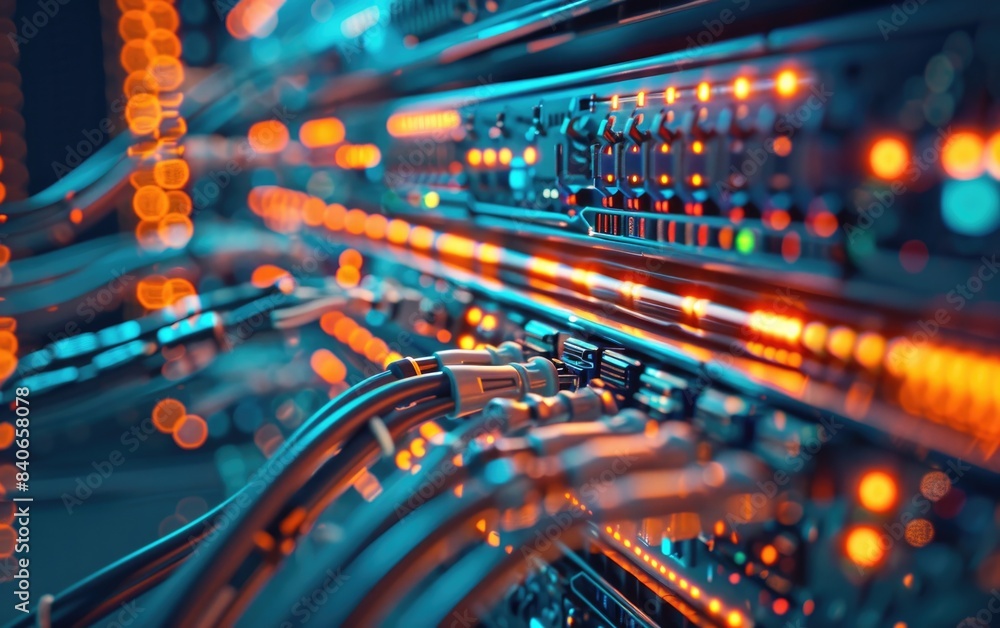 Data transmission concept, digital streams flowing between servers ...