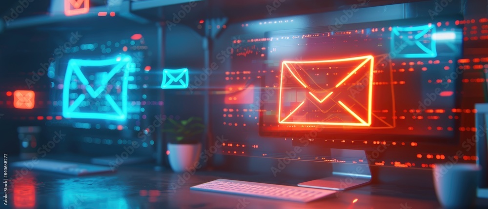 Illustrate a 3D phishing prevention system with alerts blocking ...