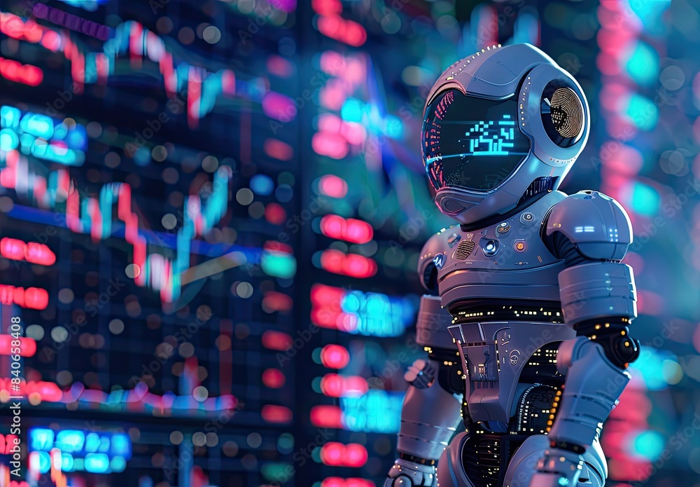 Futuristic robot with stock market background, high tech robot on stock ...