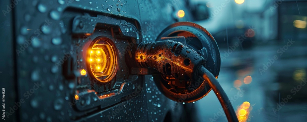 High-Tech Electric Car Charging Port. A modern, illuminated charging ...