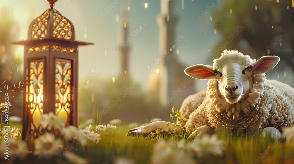 eid al adha qurban with animal for islamic festival islamic background ...