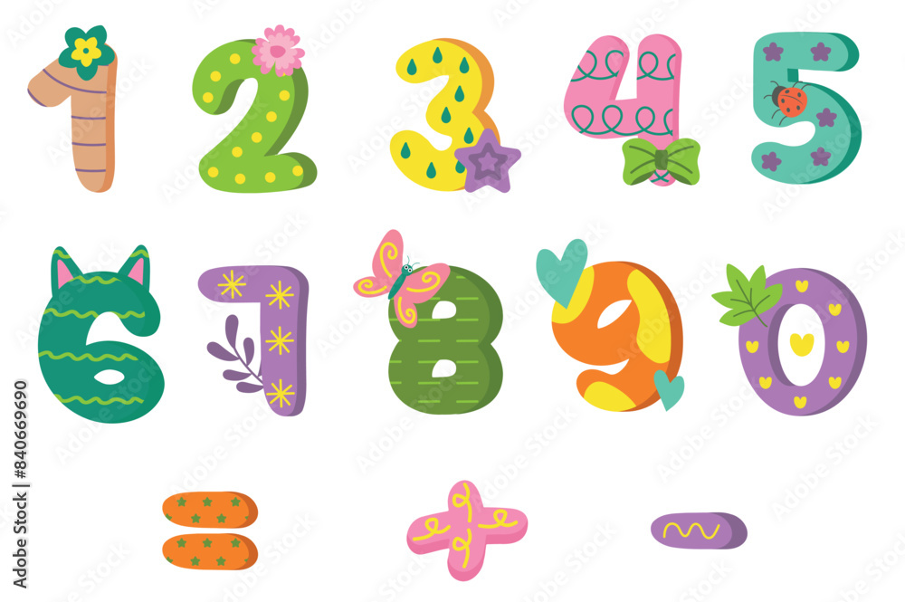 Numbers illustration in flat cartoon design. This adorable image ...