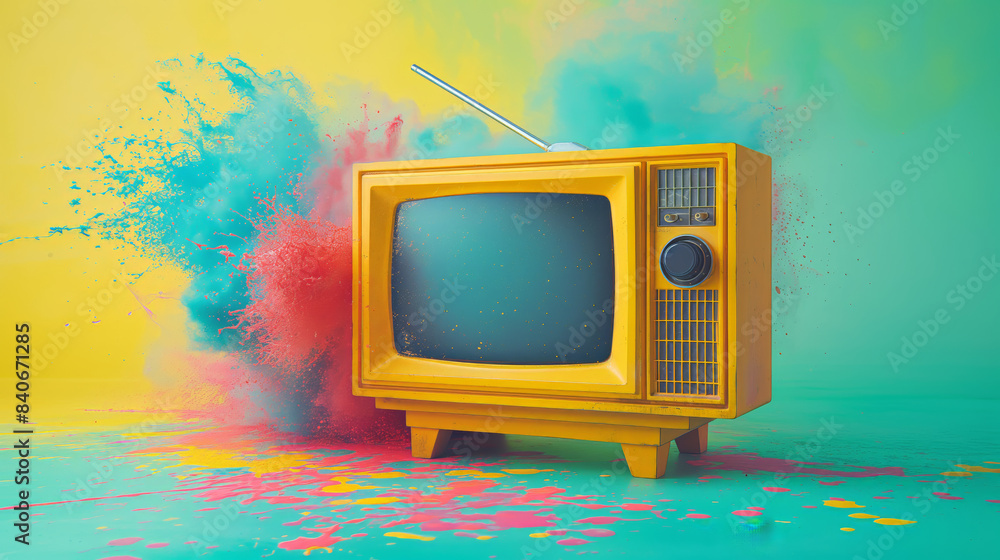 Creative and unique view of a vintage retro television from the 80s in ...