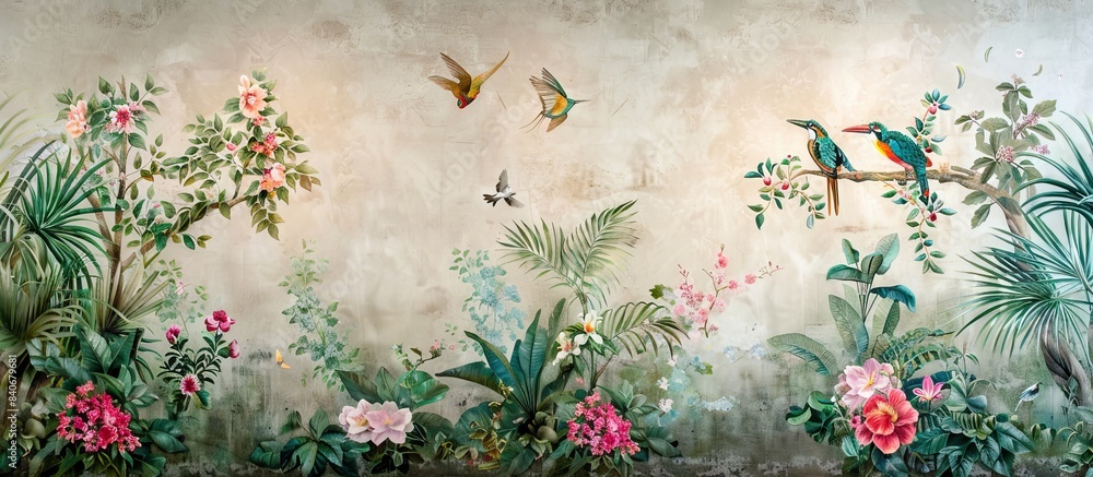 Tropical wallpaper design with paper texture background. Illustration ...