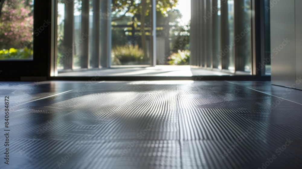 Slightly raised ridges and valleys of the metal floor form a subtle ...