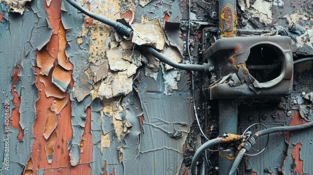 Peeling Paint and Exposed Wires In this image the rough surface of an ...