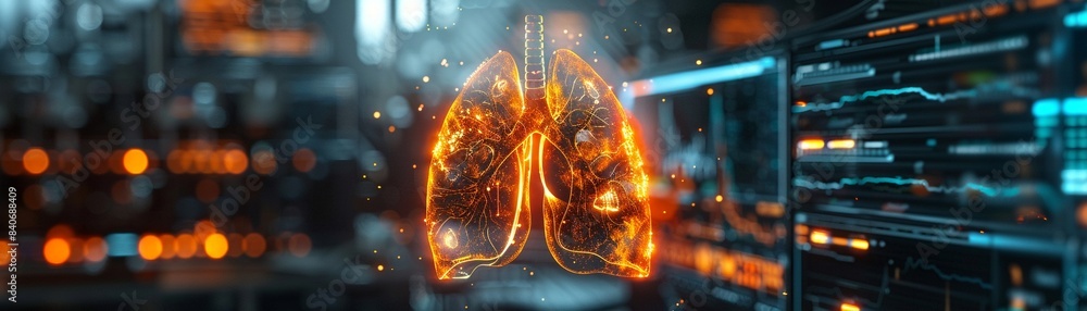 Medical imaging of lungs on computer, futuristic, high detail, glowing ...