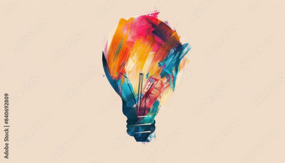 Colorful abstract painting of lightbulb with paint splotch artistic ...