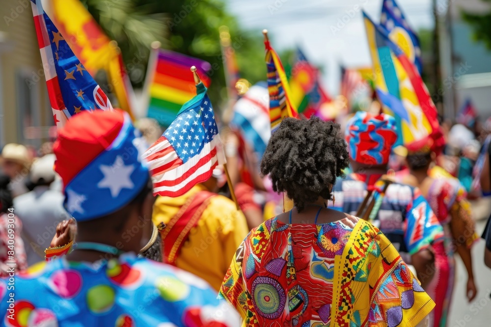 Vibrant scene at a community parade for Juneteenth with participants ...