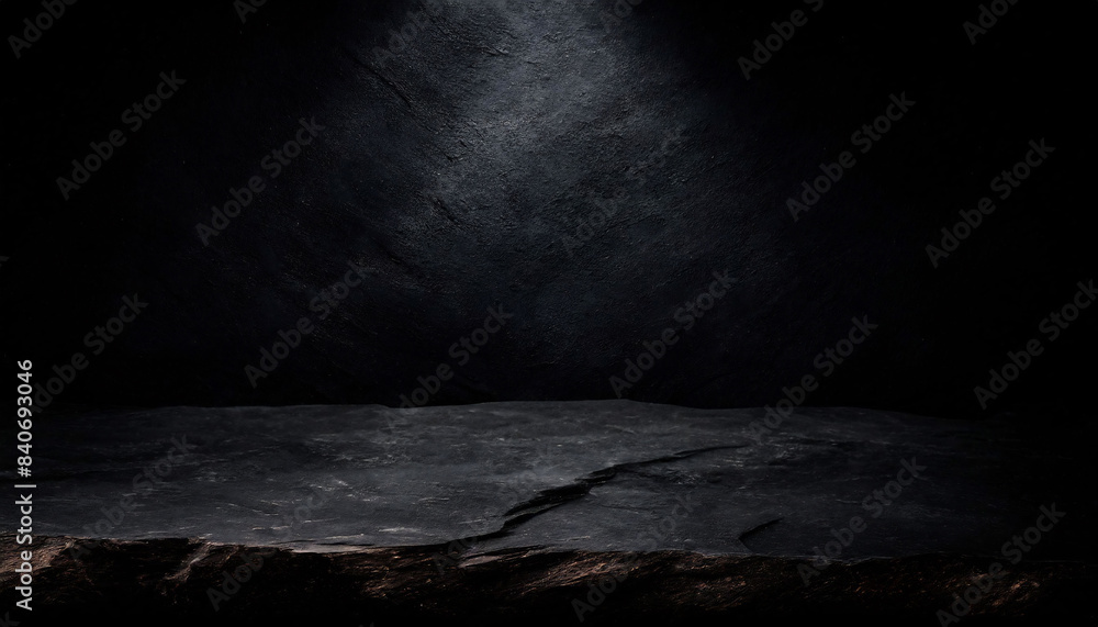 Dark detailed rough black rock table for product display and ...