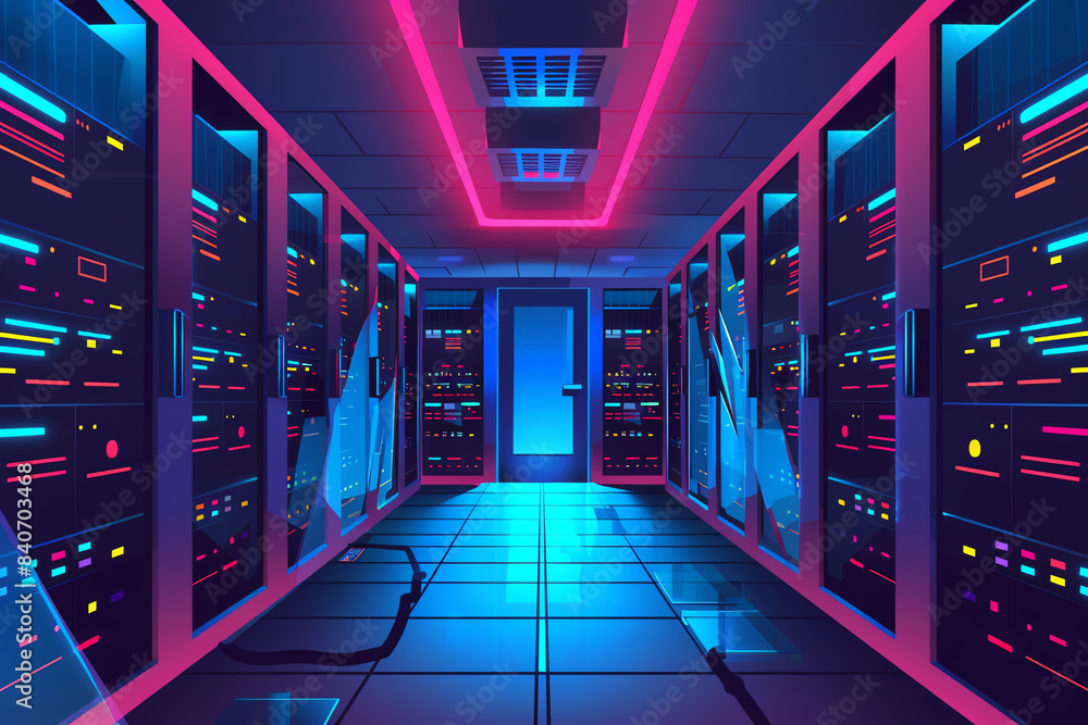 Create a cartoon illustration of a virtual server installation ...