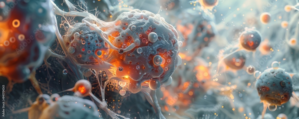 An image illustrating the intricate structure of a normal cell, with ...