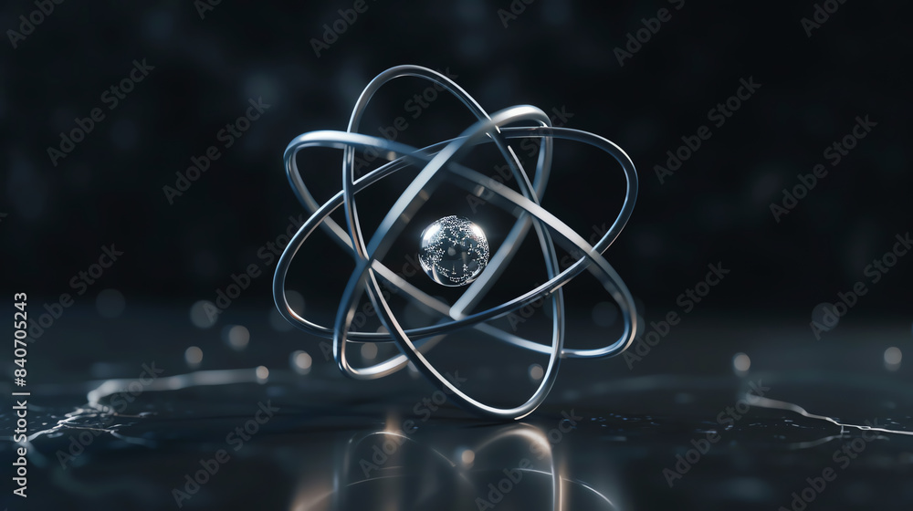 Create an illustration of an atom model, scientific theme, front view ...