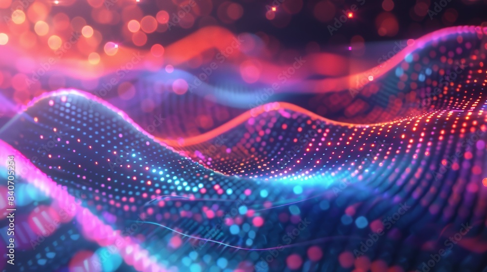 Abstract technology patterns with bright neon lights and dynamic motion ...