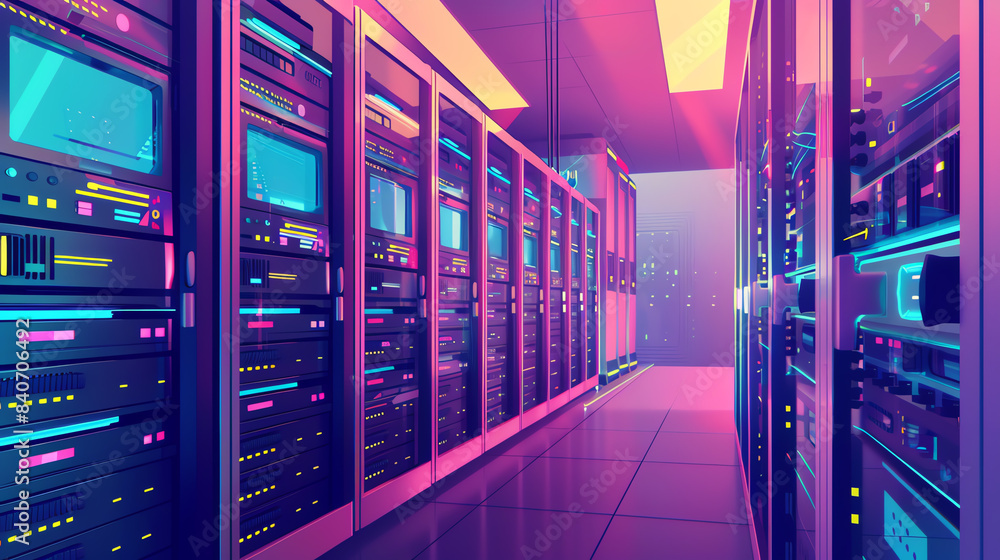 Develop a cartoon image of virtual server deployment, DevOps theme ...