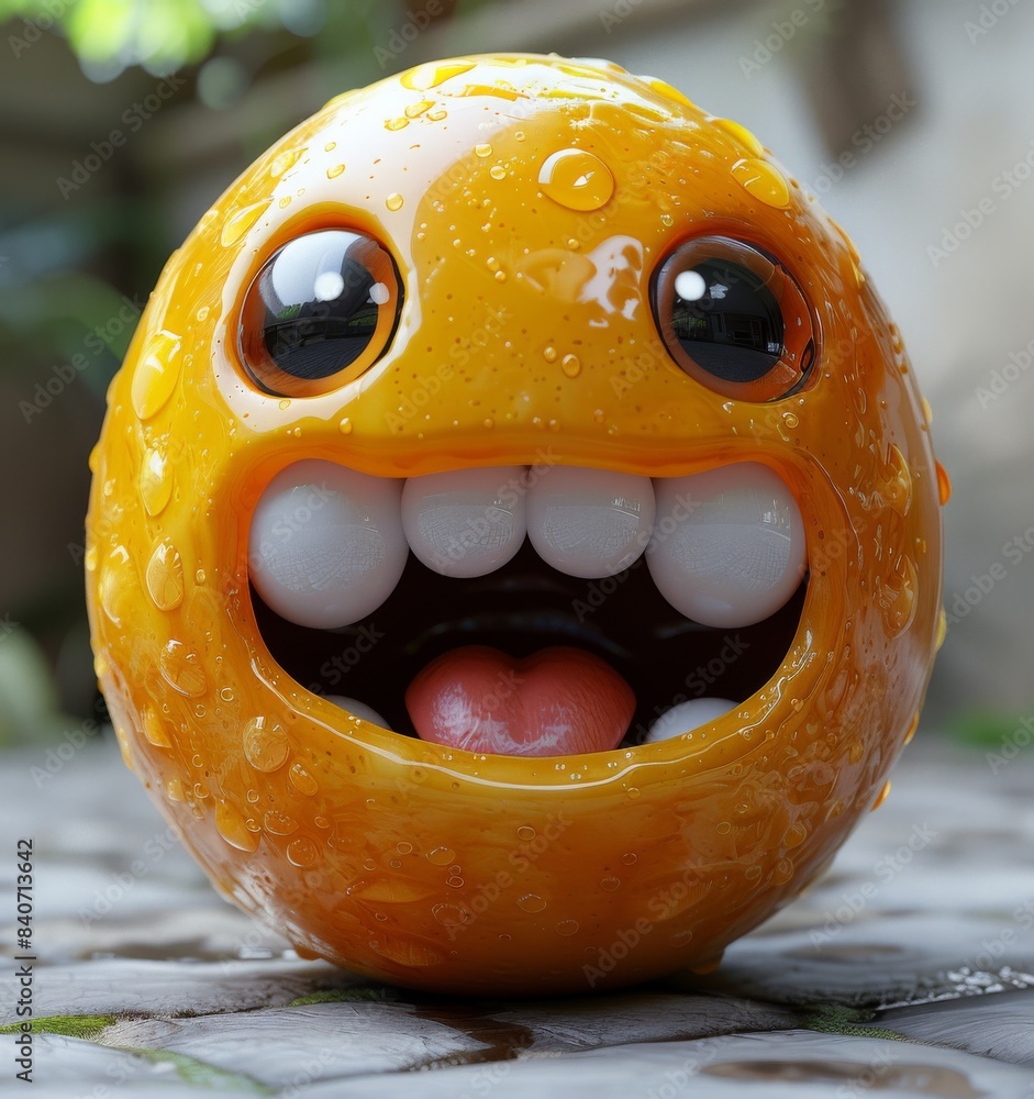 Cartoon character with exaggerated smile and tongue out expressing ...