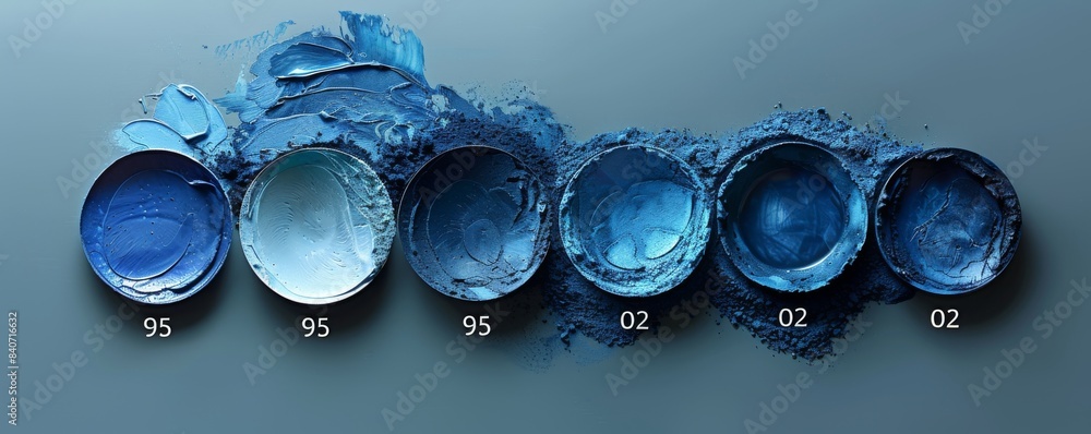 Color palette with different shades of blue paint in artistic ...