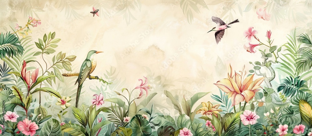 Tropical wallpaper design with paper texture background. Illustration ...