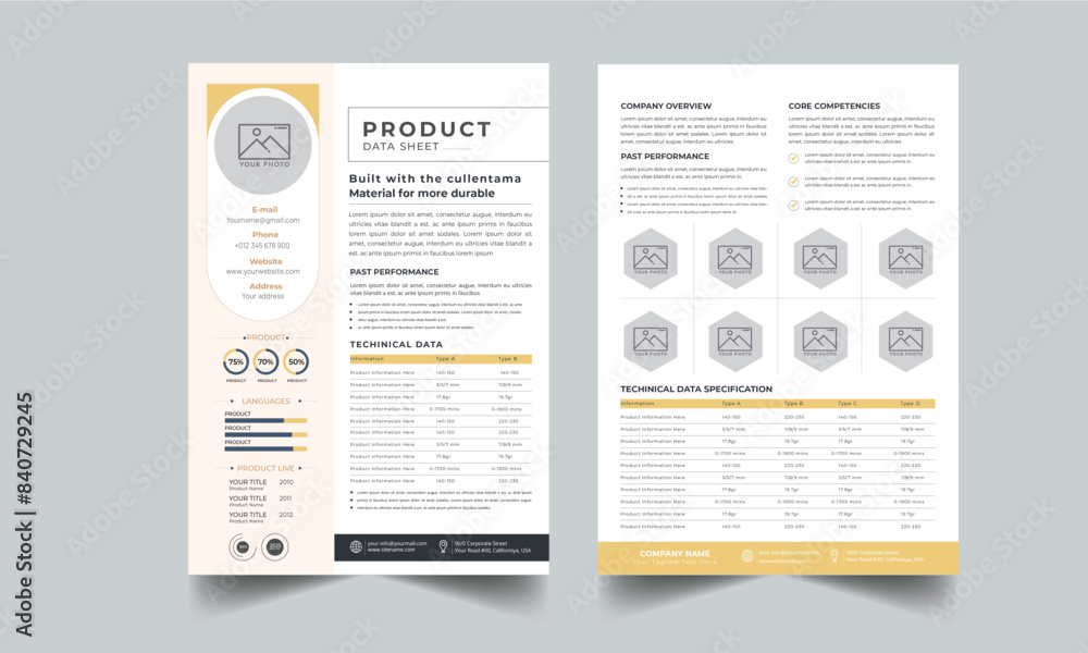 Product Data Sheet, Technical Data Sheet layout template design with 2 ...