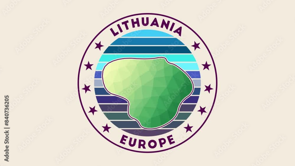 Lithuania intro video. Badge with the circular name and map of the ...