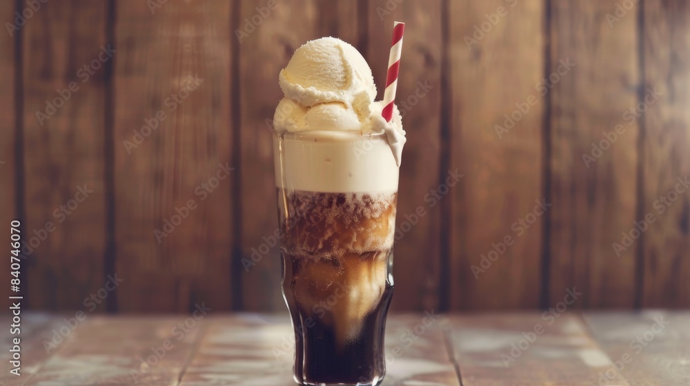 Coke Float, a vintage-style photograph. A tall glass filled with creamy ...