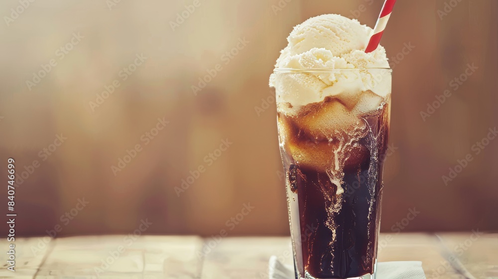 Coke Float, a vintage-style photograph. A tall glass filled with creamy ...