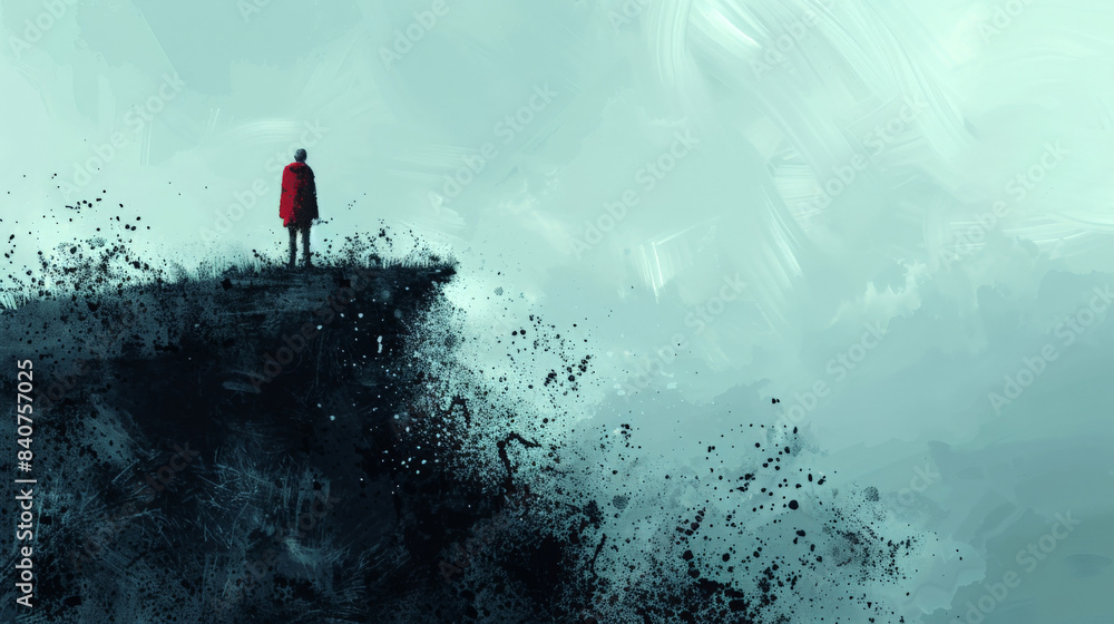 fantasy background of a evocative scene where a solo traveler embarks ...