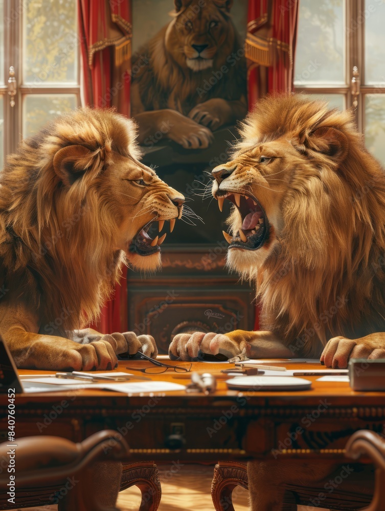 Foto de Lions arguing at a business meeting. Generative ai hyper ...