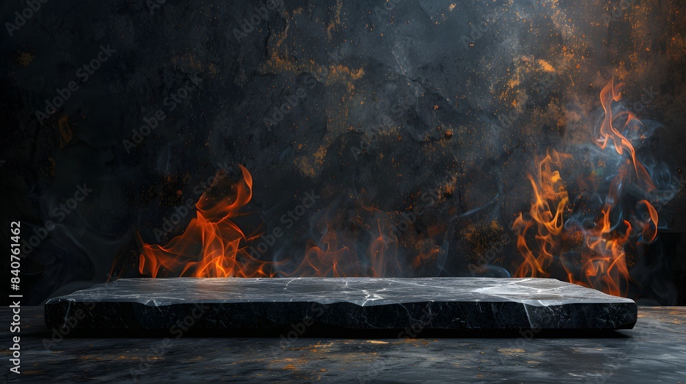 Fire lava podium rock volcano background product magma display 3d scene ...