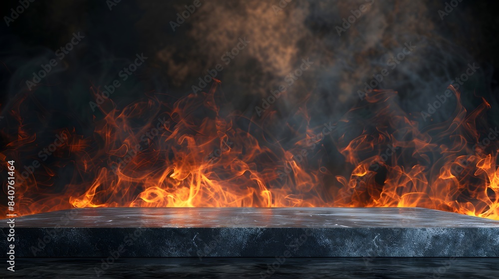 Fire lava podium rock volcano background product magma display 3d scene ...