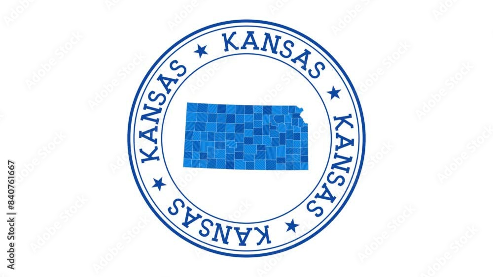 Kansas intro. Badge with the circular name and map of US state. Kansas ...