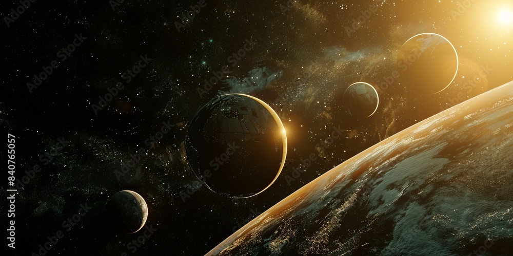 Computer generated 3D illustration of isolated exoplanets in alien ...