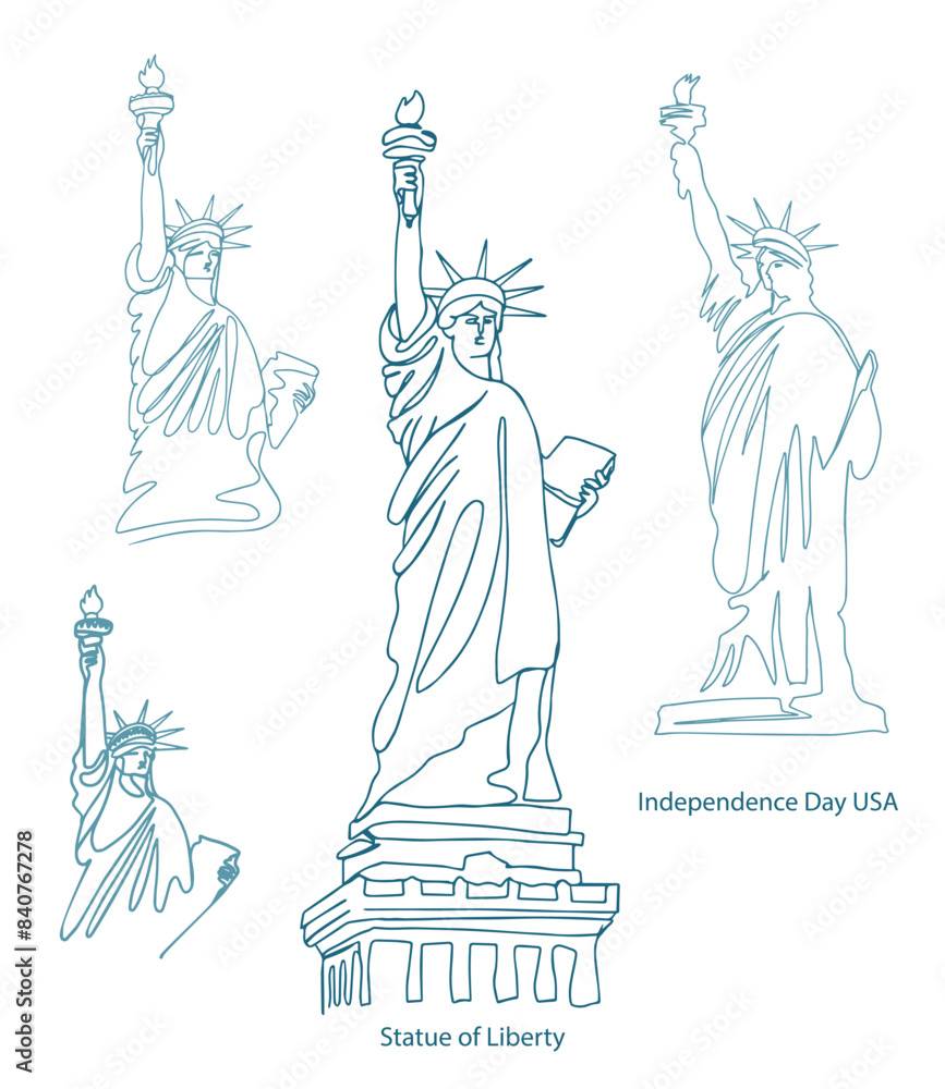 Hand drawn continuous one line drawing of statue of liberty on a white ...