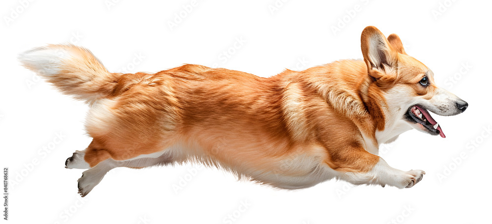 Running Cute Corgi dog isolated on transparent background, pet concept ...
