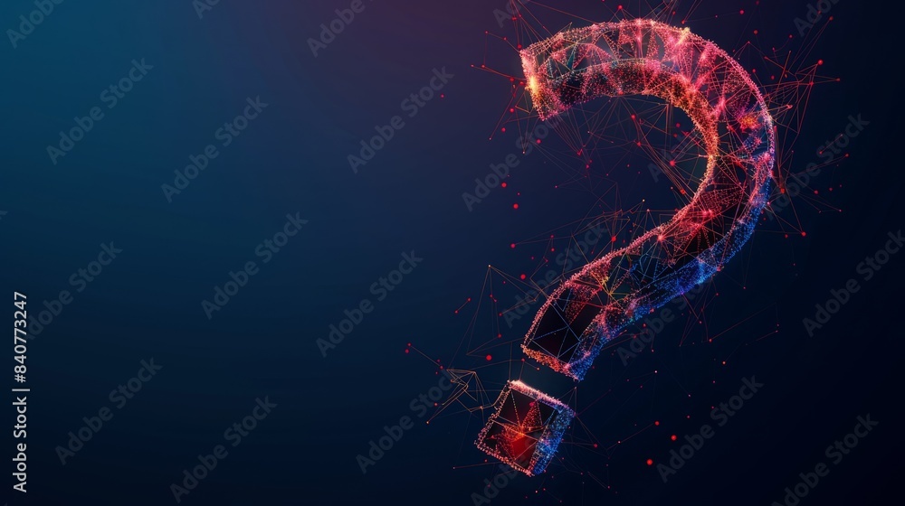 abstract digital question mark. futuristic low poly wireframe ask ...