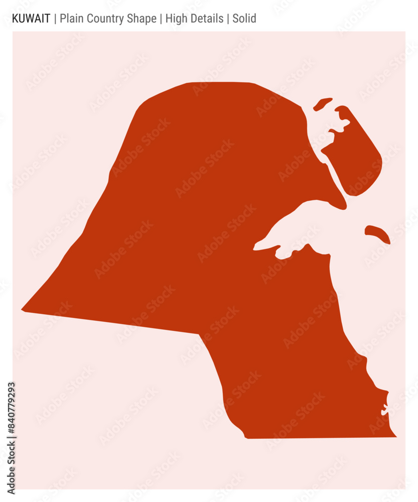 Kuwait plain country map. High Details. Solid style. Shape of Kuwait ...