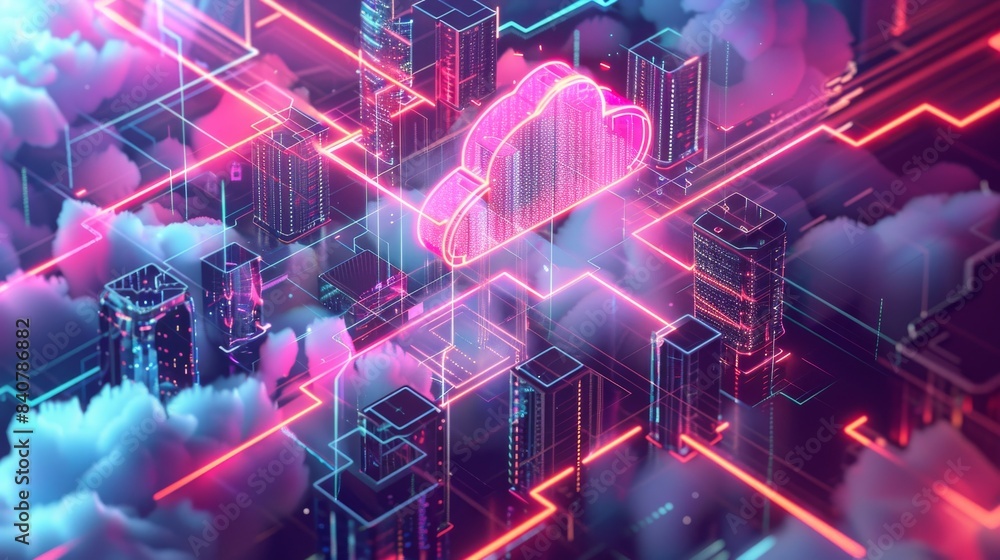 Cloud architecture platform. Internet infrastructure concept. Abstract technology background ...