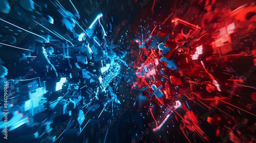 Visualization of blue and red hacker teams in a cyber security showdown ...