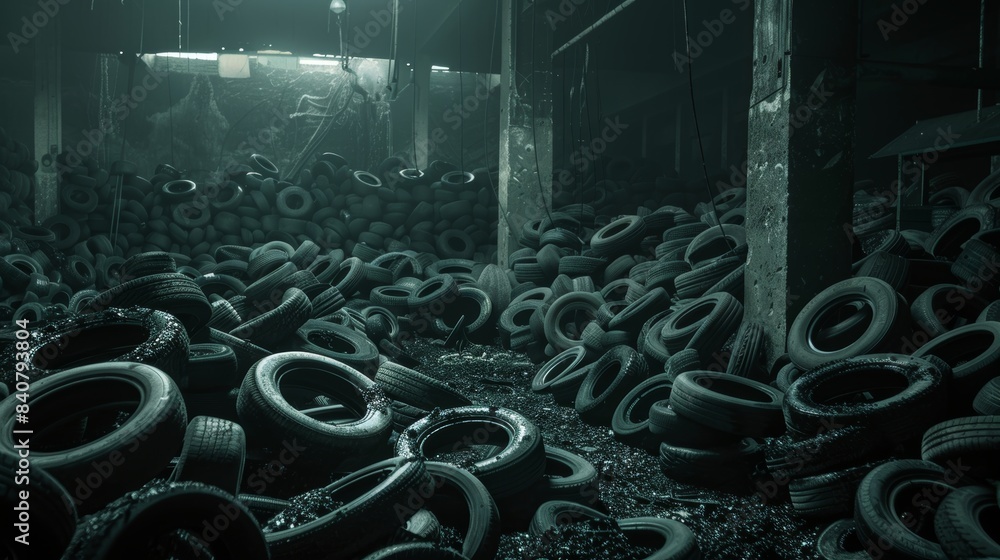 Factory storage car tire stacks for waste management recycling in ...