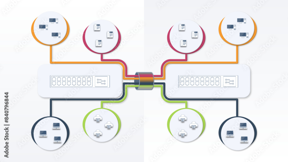 vlan scheme and trunk connections between two network switches, network ...