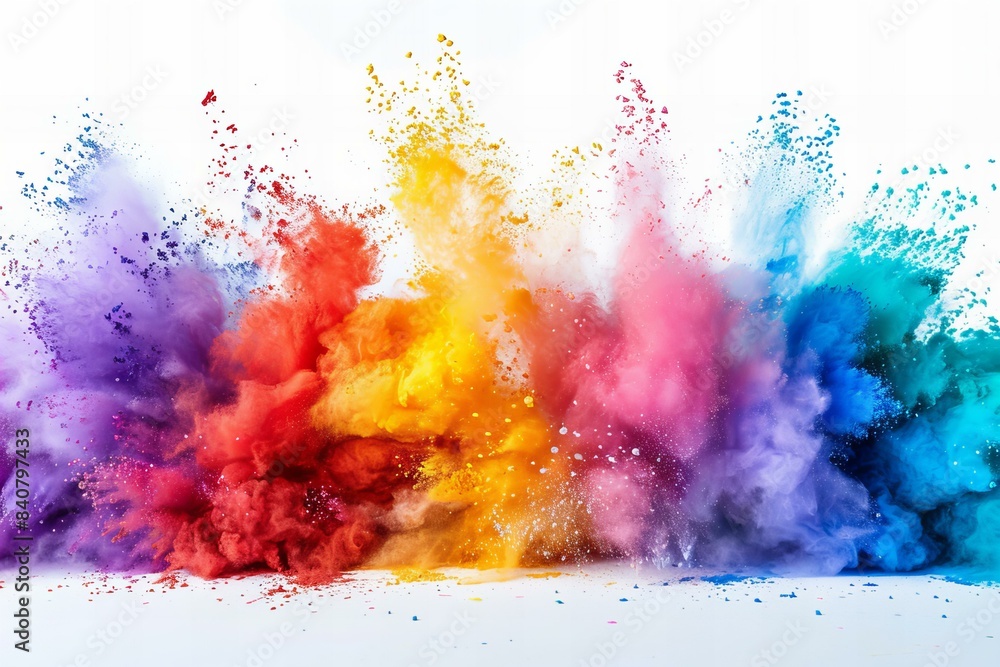 Illustration of rainbow color powder explosion on white background ...