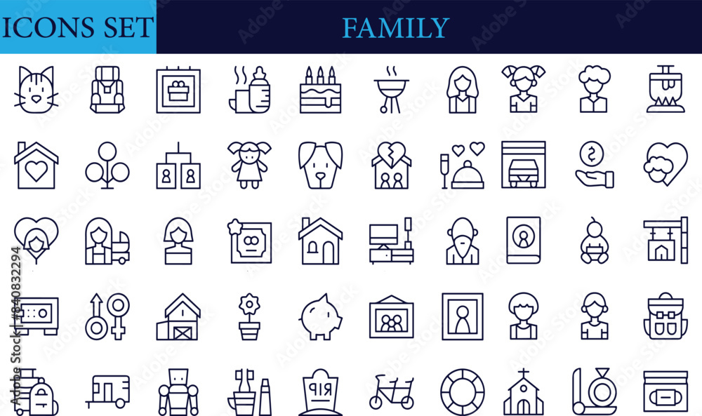 Types of family structures. Thin line icon set. Types of family ...