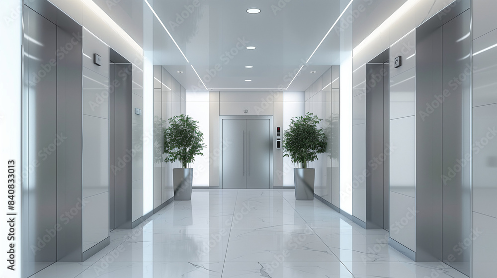 Interior view of a modern elevator. Walls made of elegant materials and ...