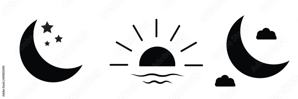 Day and night, dark and light modes. Screen modes icons set. Screen ...