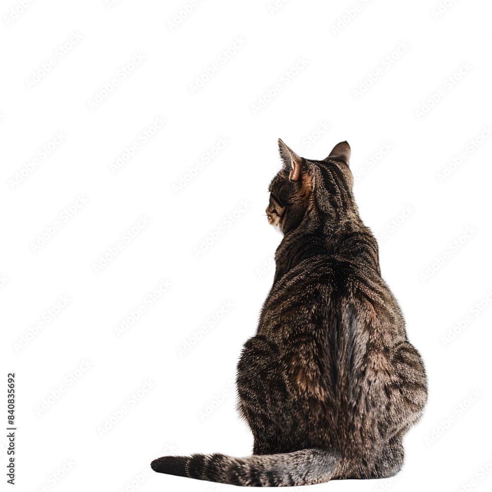 Side Profile of Sitting Cat with Focused Gaze on transparent Background ...