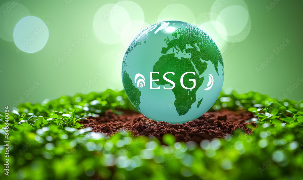 ESG Conceptual Image with Earth Globe, Green Plants, and Environmental ...