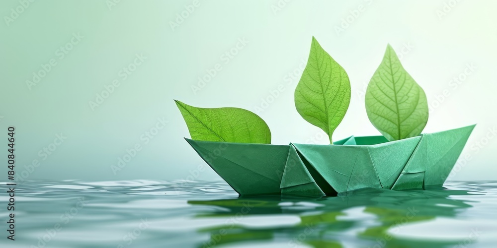 Eco friendly maritime transport concept Leafy paper boat represents ...