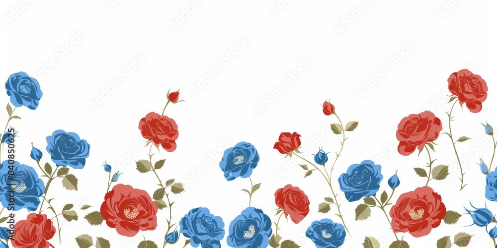 White background, blue and red roses border pattern Generative AI Stock ...