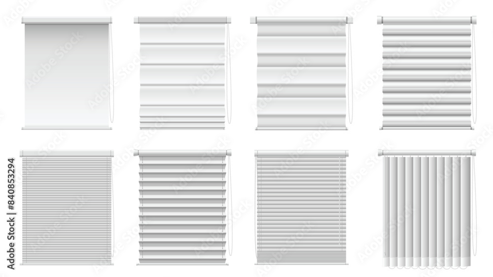 Realistic window blinds and shades. Window coverings set of roller ...