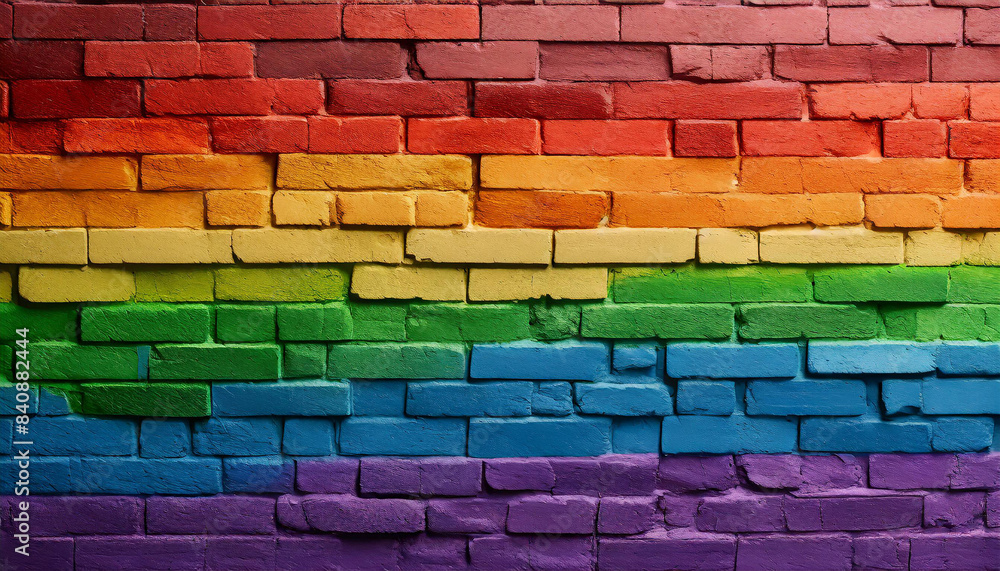 brick wall painted in the colors of the lgbt flag and rainbow, abstract ...